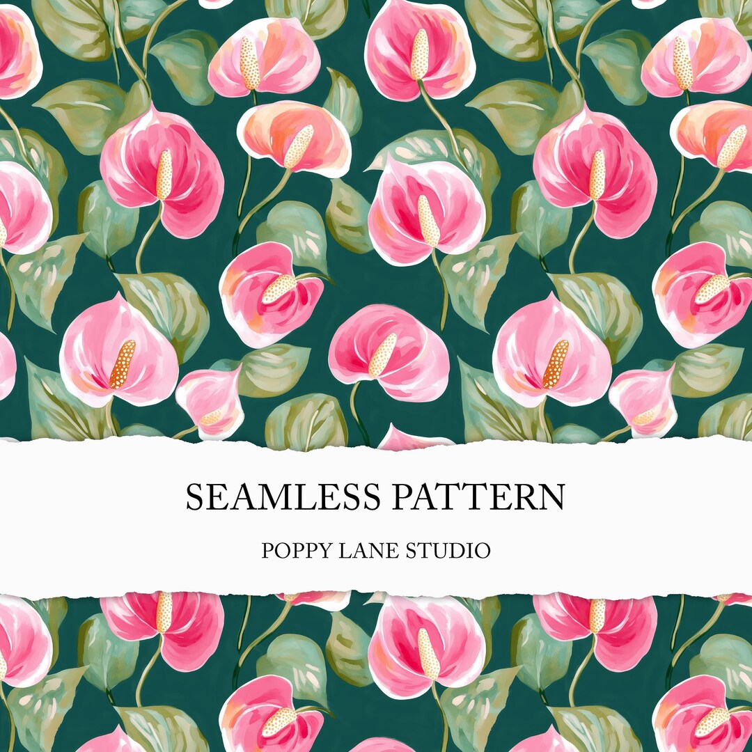 Vibrant Anthurium Background, Exotic Floral Digital Pattern, Laceleaf ...