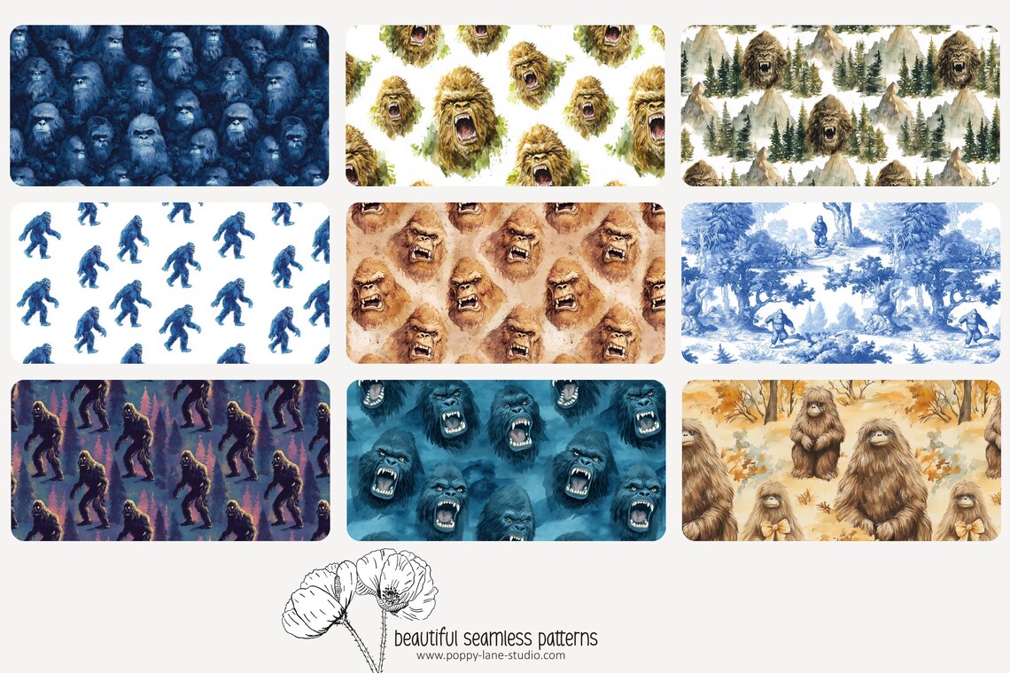 Bigfoot Pattern, Bigfoot Digital Paper, Yeti, Sasquatch Seamless ...