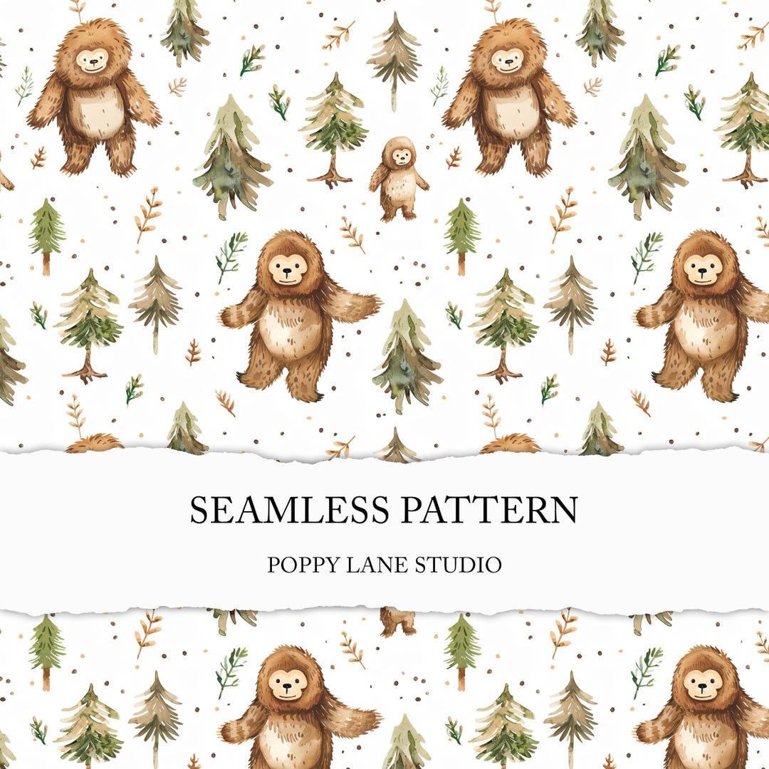 Seamless Sasquatch Background, Cute Bigfoot Pattern, Bigfoot Scrapbook ...