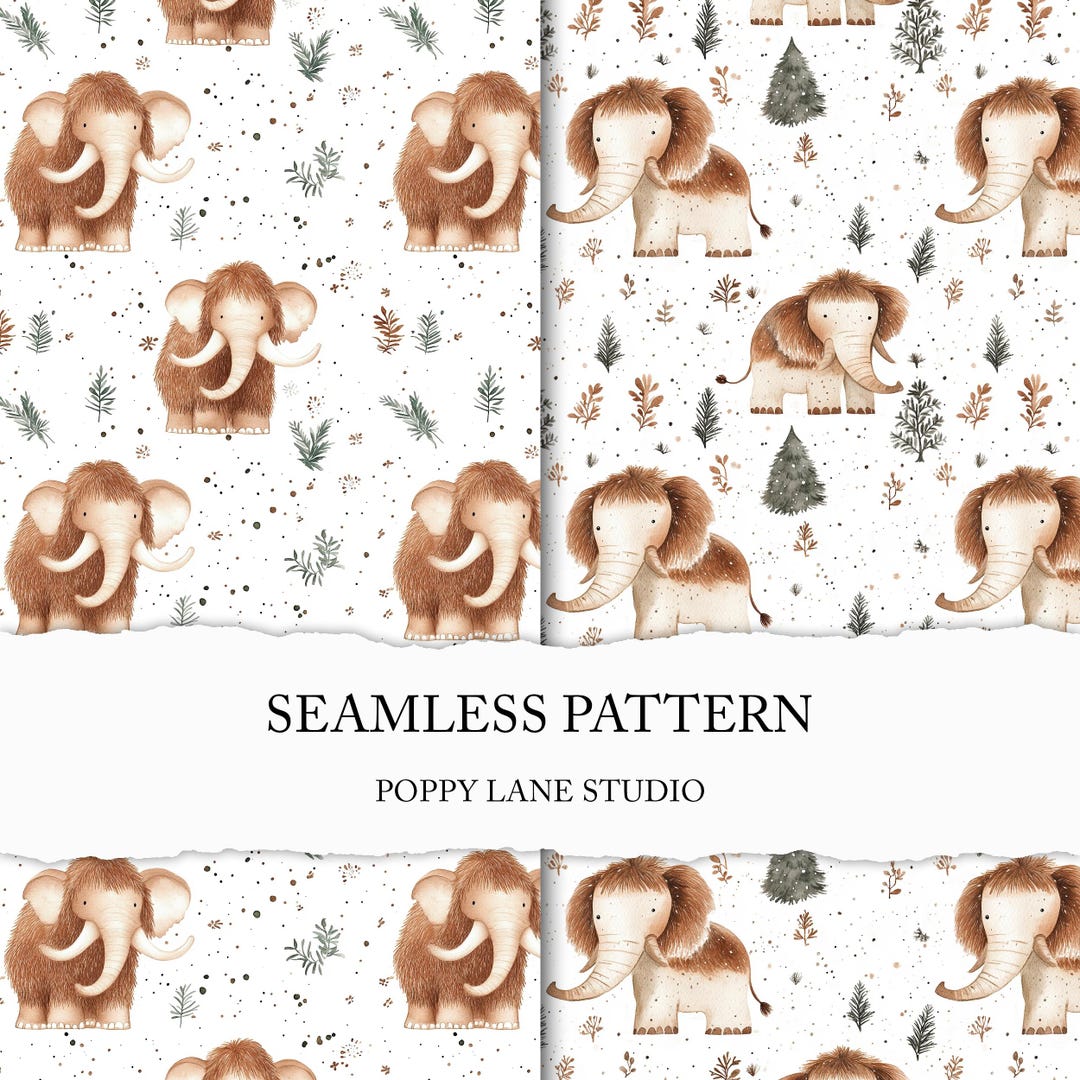 Seamless Mammoth Pattern, Mammoth Kids Pattern, Woolly Mammoth ...