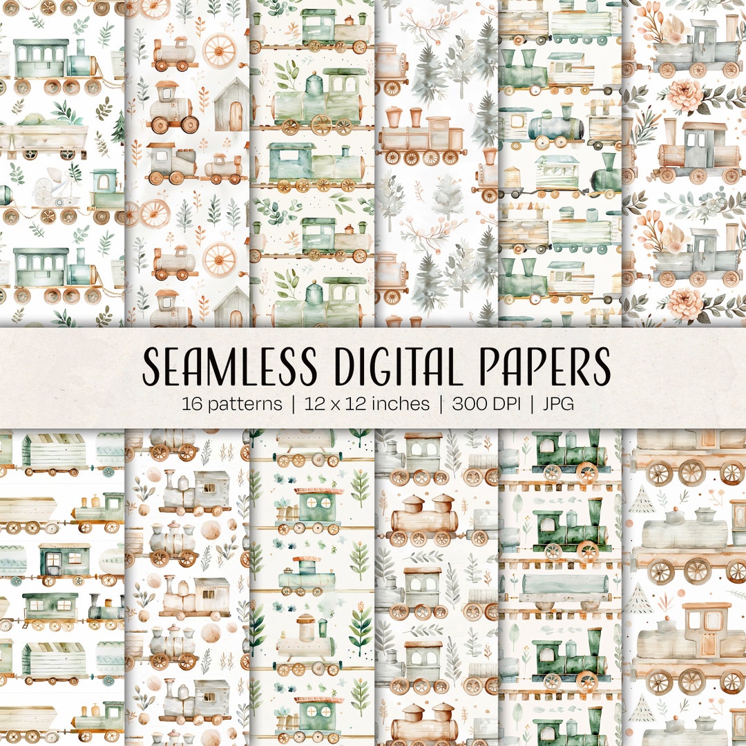 Seamless Train Pattern, Watercolour Toy Train Background, Seamless ...