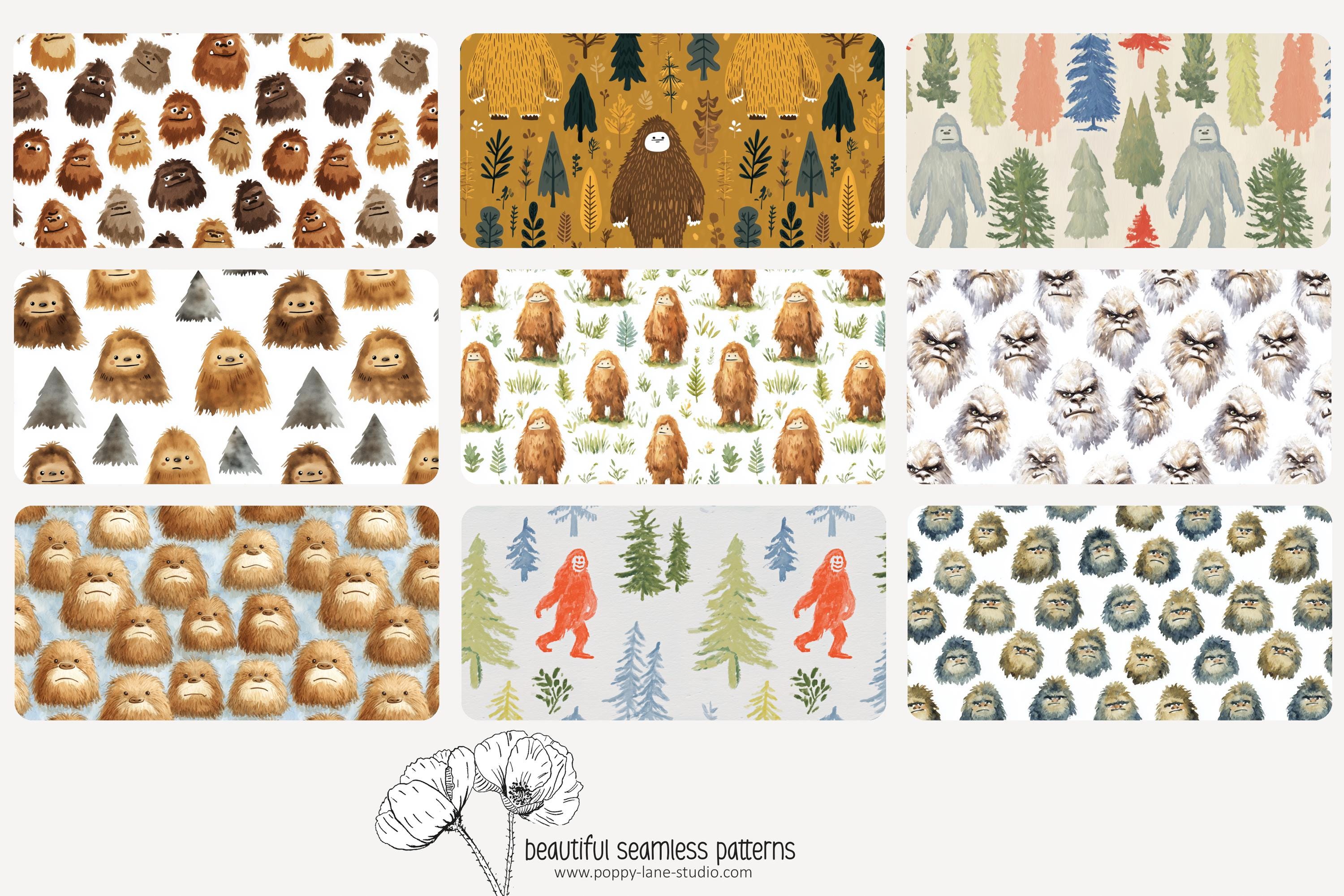 Bigfoot Pattern, Bigfoot Digital Paper, Yeti, Sasquatch Seamless ...