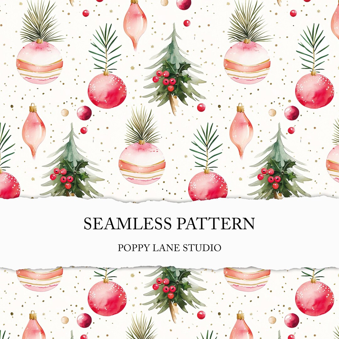 Pink Watercolour Christmas Background, Cute Seamless Christmas Pattern ...