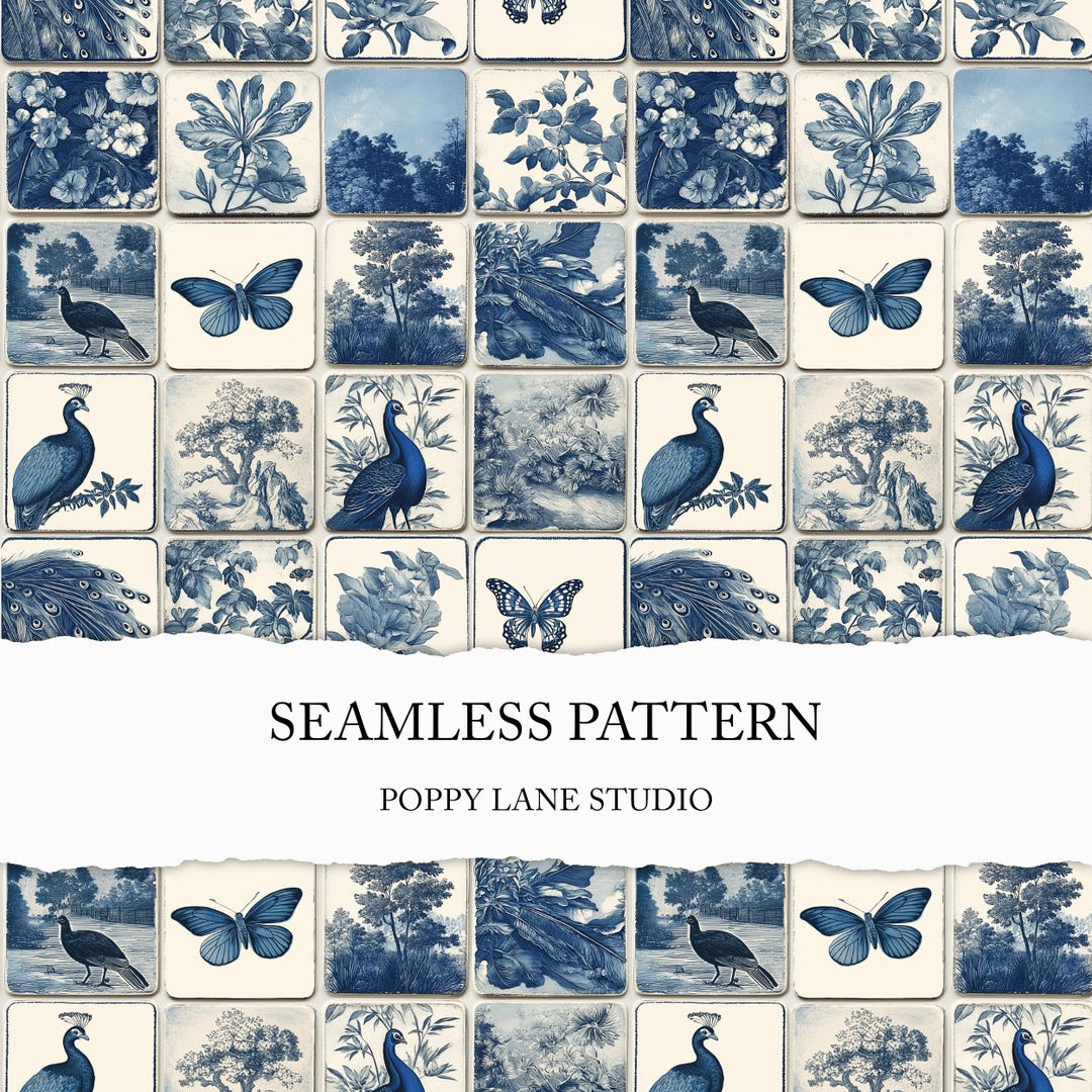 Seamless Vintage Tile Pattern, Blue Tile Background, Peacock Seamless ...