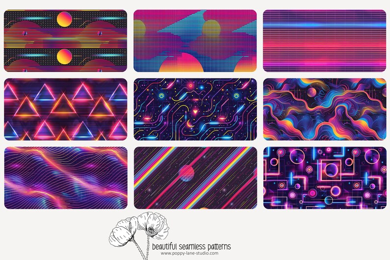 80s Neon Pattern, 1980s Digital Paper Pack, Neon Light Printable Paper ...