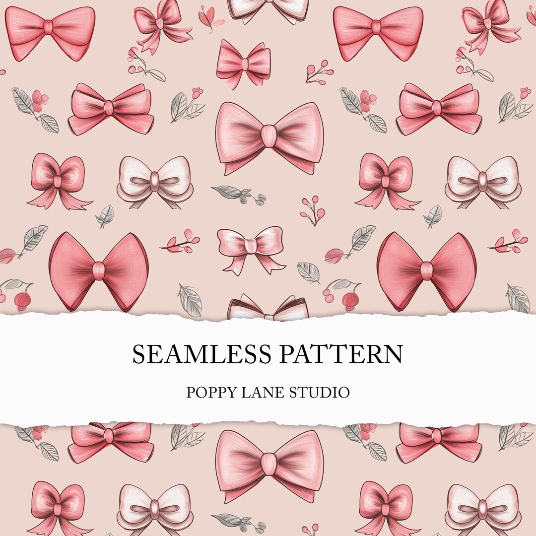 Cute Pink Bow Pattern, Pink Bows Digital Paper, Bow Seamless, Custom ...