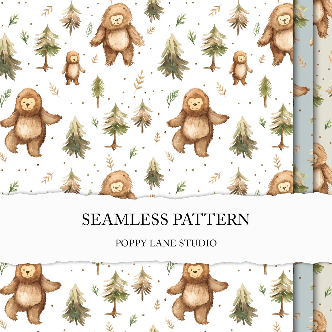 Seamless Sasquatch Background, Baby Bear Pattern, Bigfoot Scrapbook ...