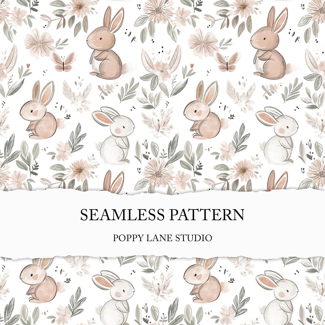 Whimsical Bunny Print, Pastel Bunny Seamless Pattern, Easter Bunny ...