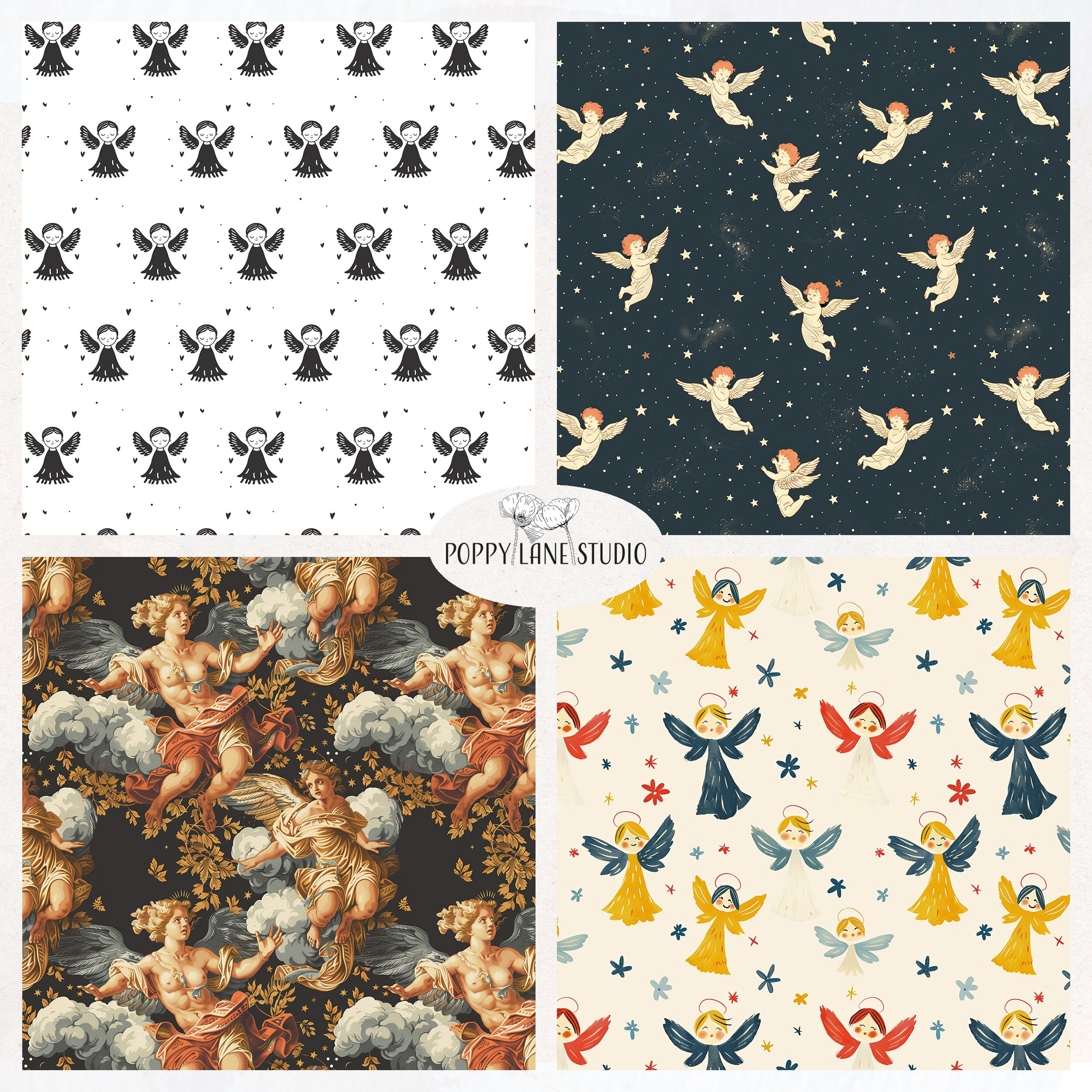 Angelic Background Pattern, Seamless Angel Pattern, Arch Angel ...