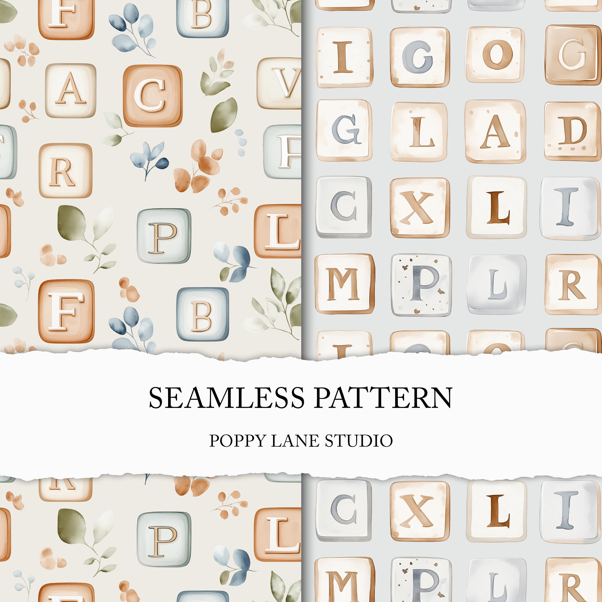 Watercolour Letter Background, Alphabet Seamless Pattern, Wooden Toys ...