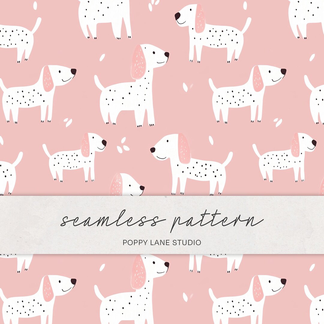 Pink Dog Seamless Pattern, Dog Digital Background, Cute Pink Dog ...