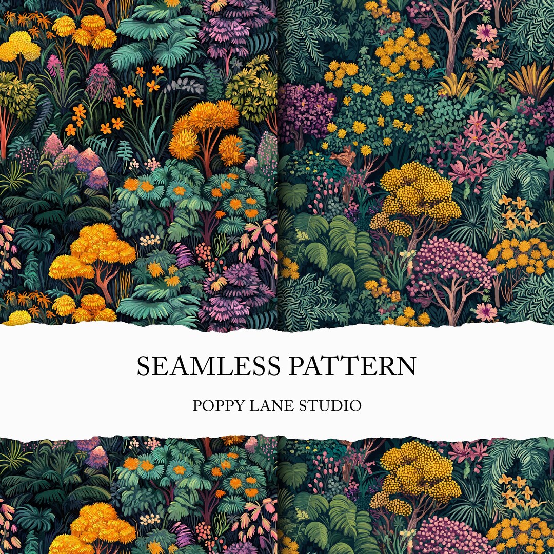 Enchanted Forest Seamless Pattern, Colourful Forest Background, Preppy ...
