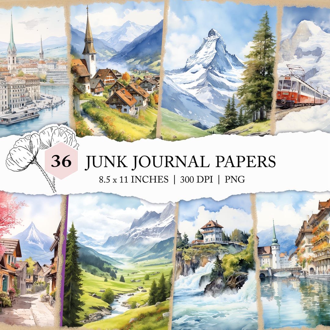 Watercolour Switzerland Pages, Switzerland Holiday Journal, Swiss Junk Journal, Travel Journal ...