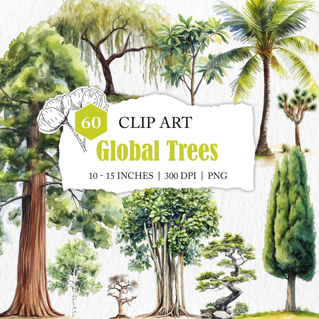 Green Tree Clip Art, Global Tree Pngs, Watercolour Tree Illustrations ...
