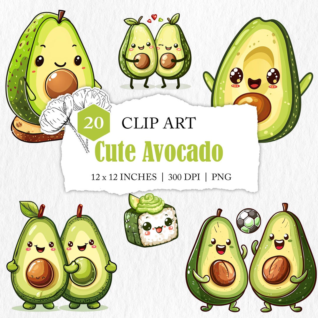 Kawaii Avocado Clip Art, Avocado Graphics, PNG Images, Avocado Clipart ...