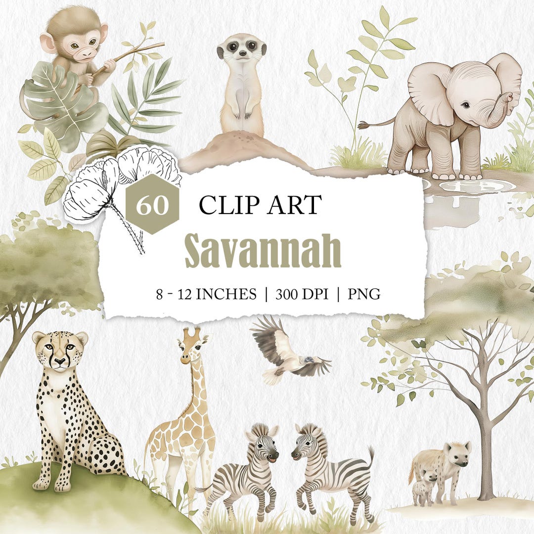 African Animal Clip Art, Nursery Illustrations, African Savannah ...