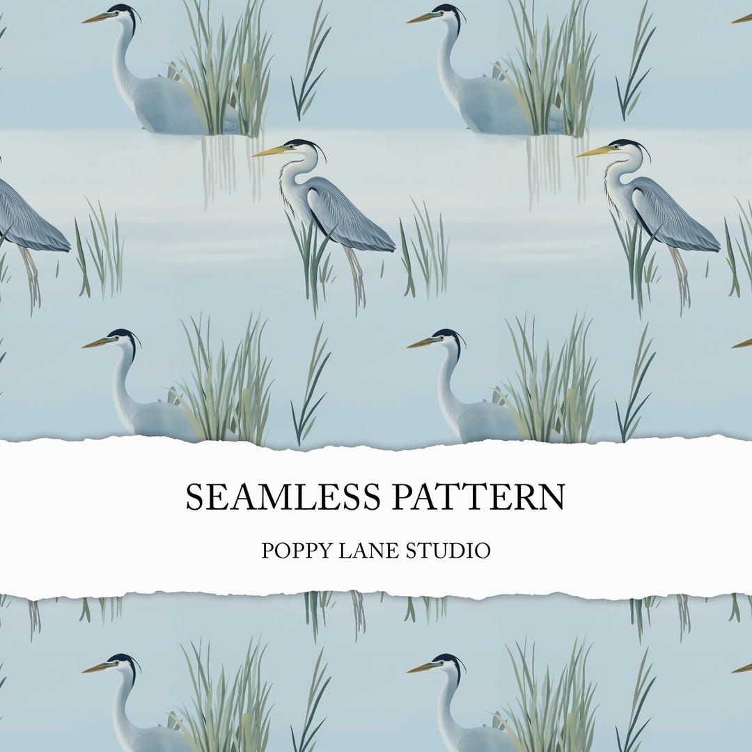 Water Bird Background, Heron Seamless Pattern, Crane Seamless File ...
