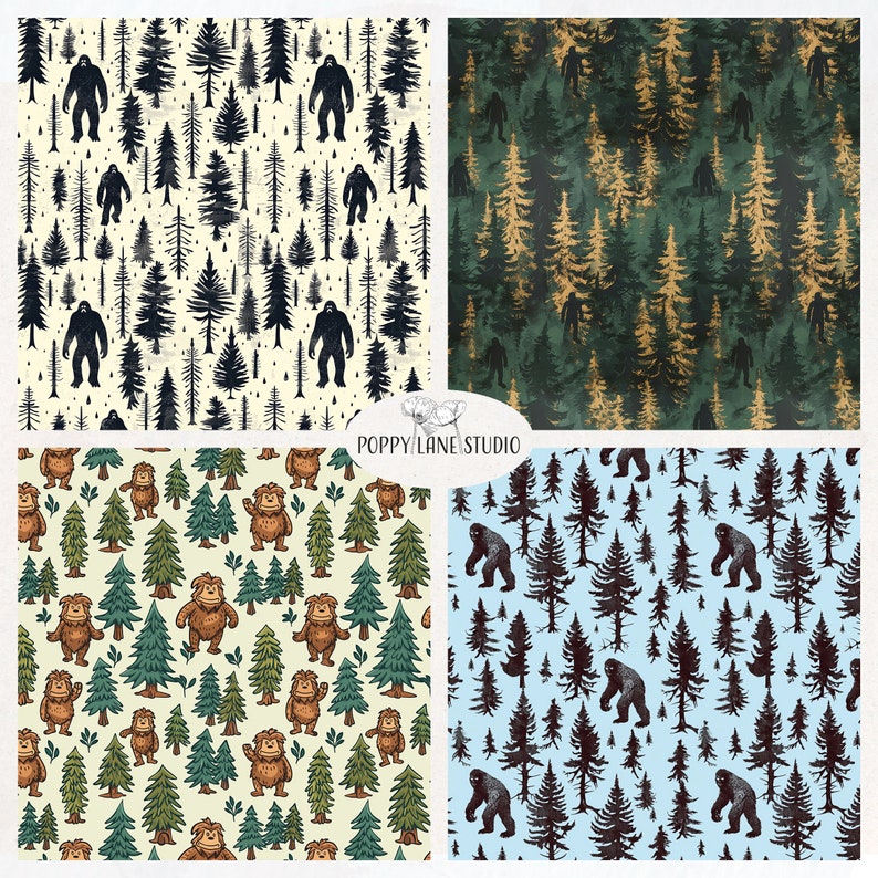 Bigfoot Pattern, Bigfoot Digital Paper, Yeti, Sasquatch Seamless ...