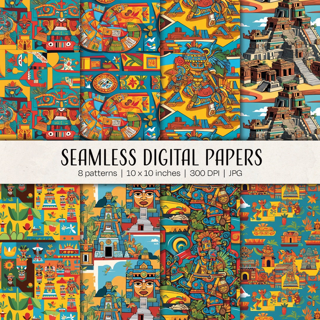 Artistic Mayan Pattern, Colorful Aztec Themed Paper, History Inspired ...