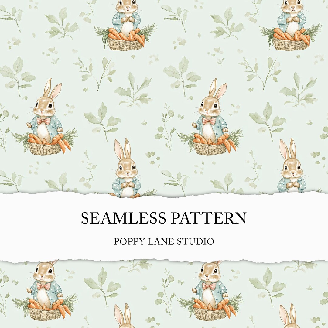 Cottagecore Bunny Pattern, Bunny and Carrot Background, Rabbit Digital ...