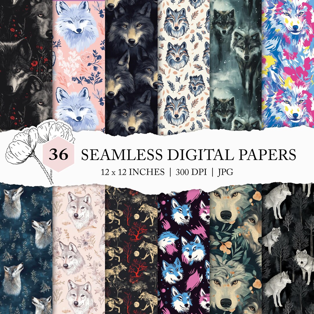Seamless Wolf Pattern, Wolf Digital Paper, Woodland Animals, Wolf ...