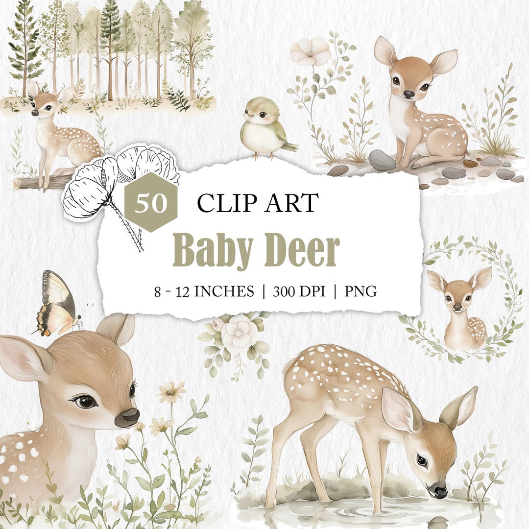 Watercolour Deer Clip Art, Cute Fawn Clipart Bundle, Nursery Animals ...