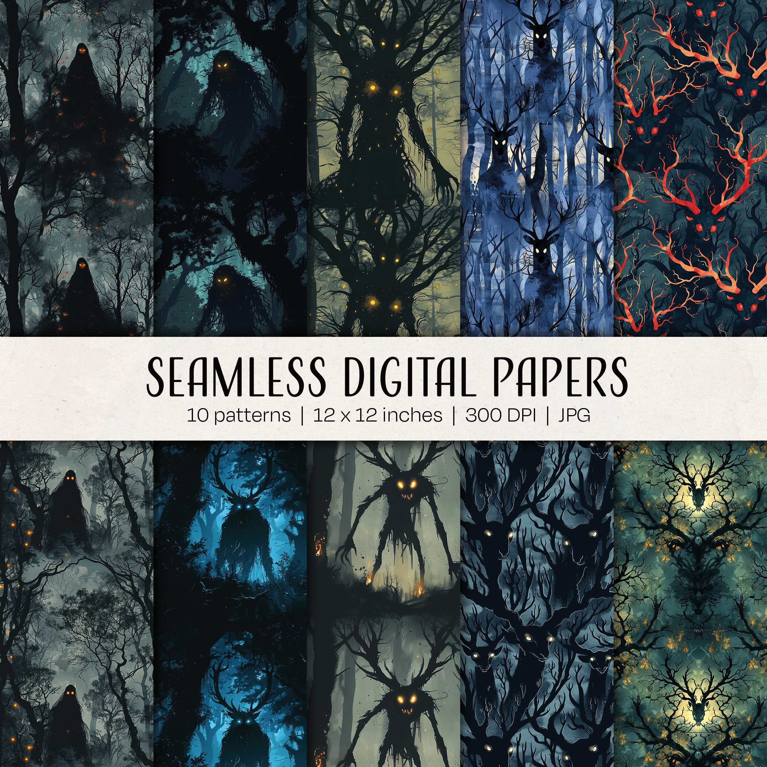 Wendigo Pattern, Wendigo Digital Paper, Haunted Forest Woods Creepy ...