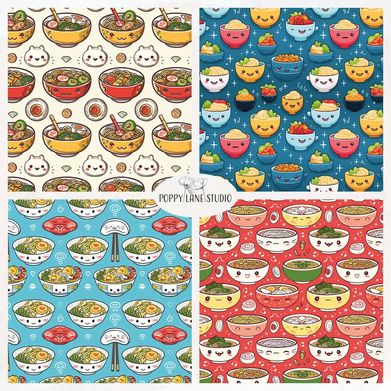 Cute Kawaii Ramen Pattern, Kawaii Ramen Digital Paper, Cute Chibi ...