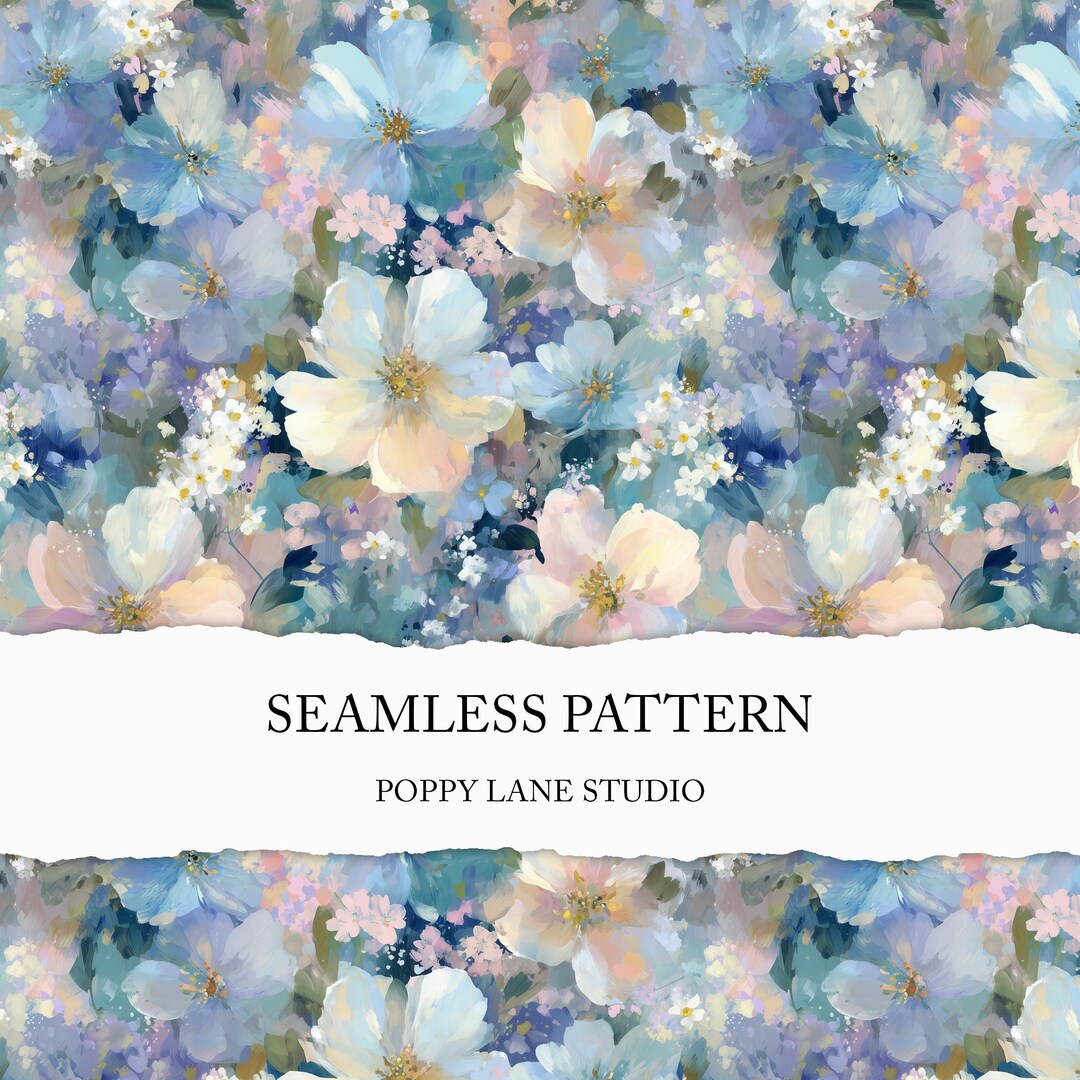 Abstract Blue Flower Digital Background, Gouache Floral Pattern ...
