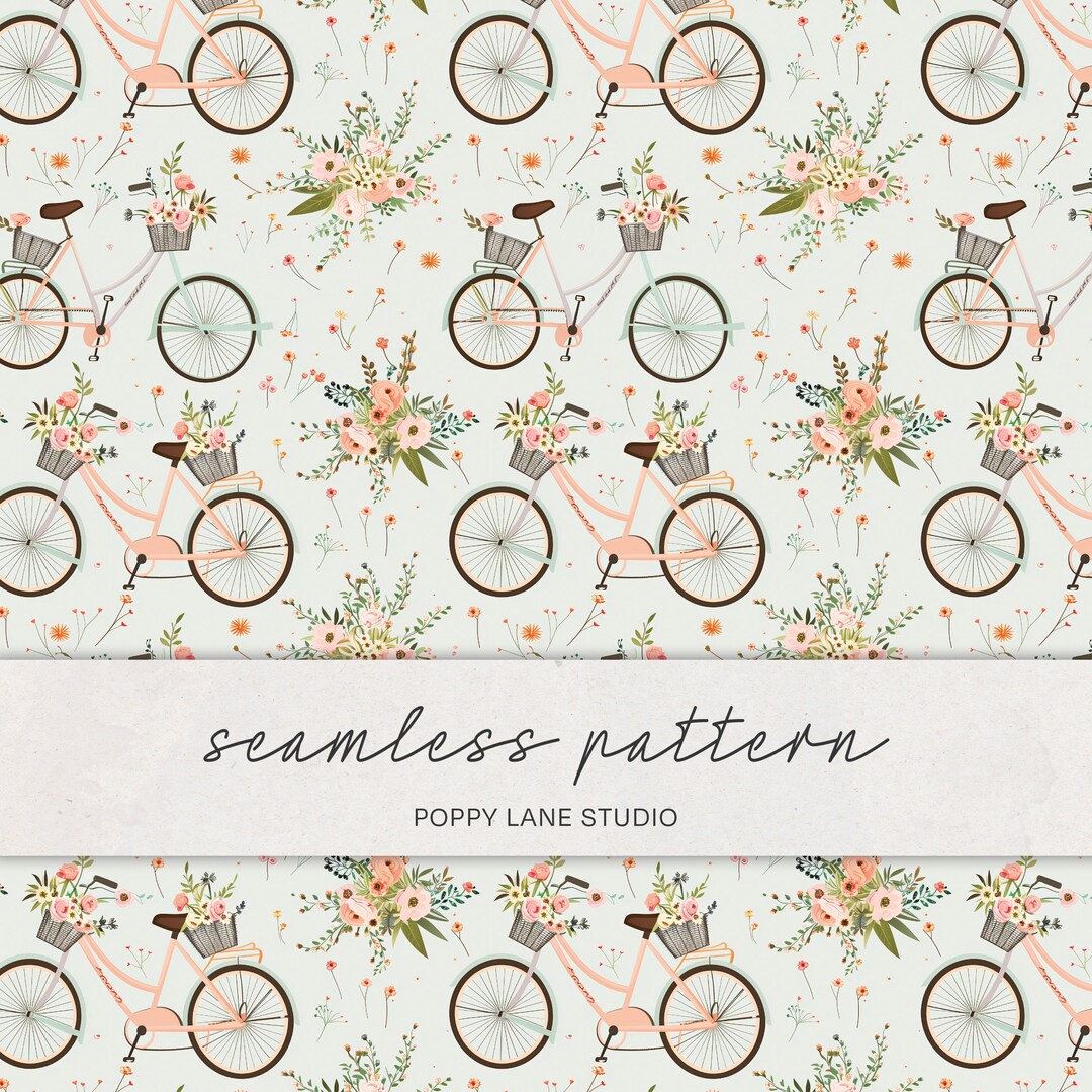 Cute Bicycle Pattern, Pastel Bike Floral Seamless Pattern, Pastel ...