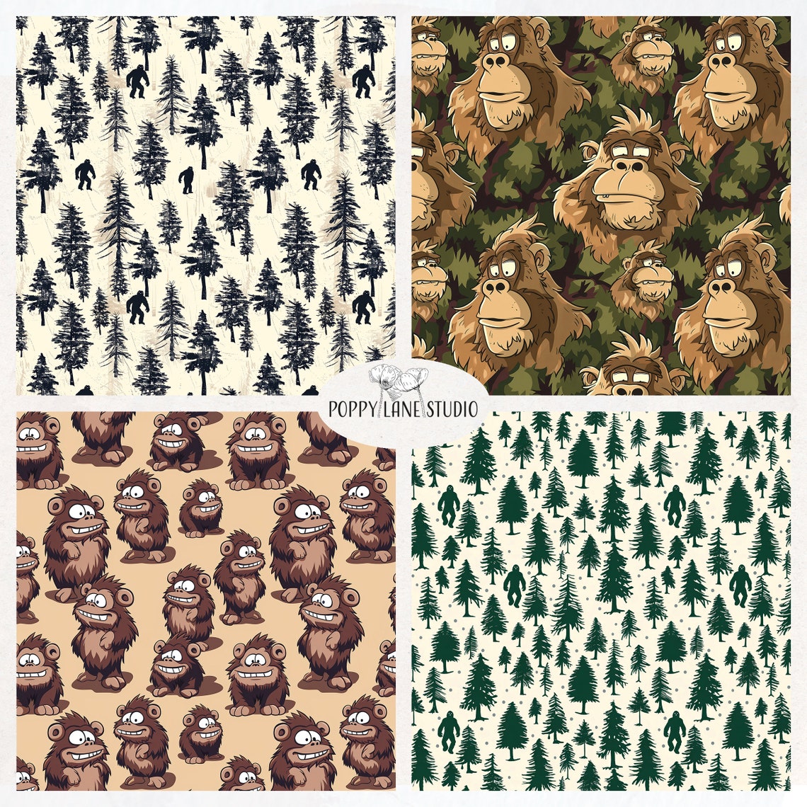 Bigfoot Pattern, Bigfoot Digital Paper, Yeti, Sasquatch Seamless ...