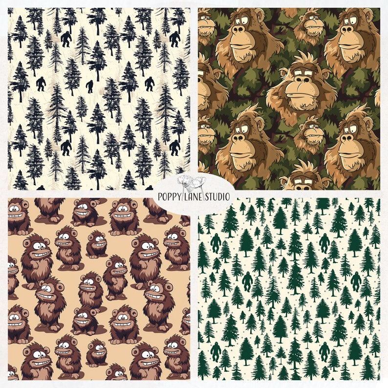 Bigfoot Pattern, Bigfoot Digital Paper, Yeti, Sasquatch Seamless ...