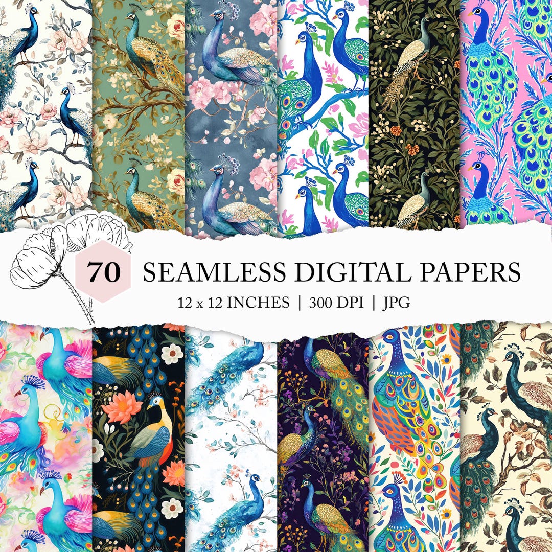 Seamless Peacock Pattern, Peacock Digital Paper, Peacock Background ...