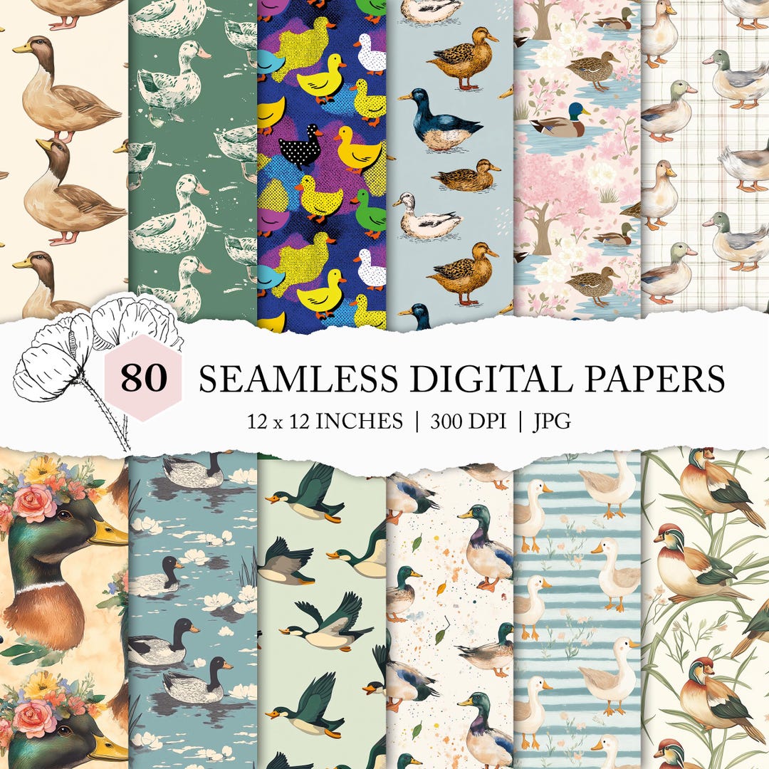 Duck Seamless Pattern, Duck Digital Paper, Seamless Bird Pattern ...