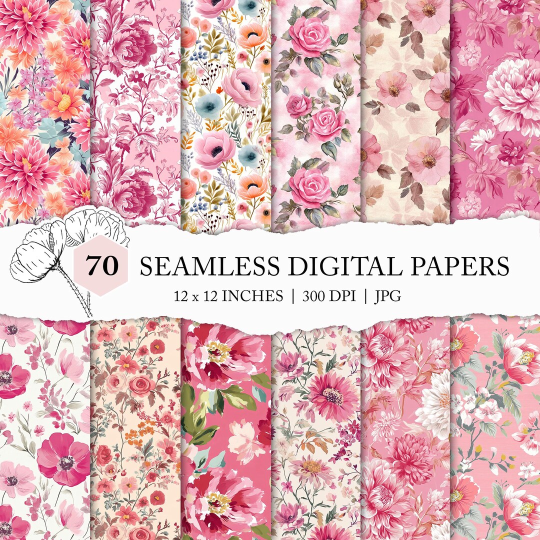 Pink Floral Background, Pink Flower Digital Paper, Pink Flower Seamless ...
