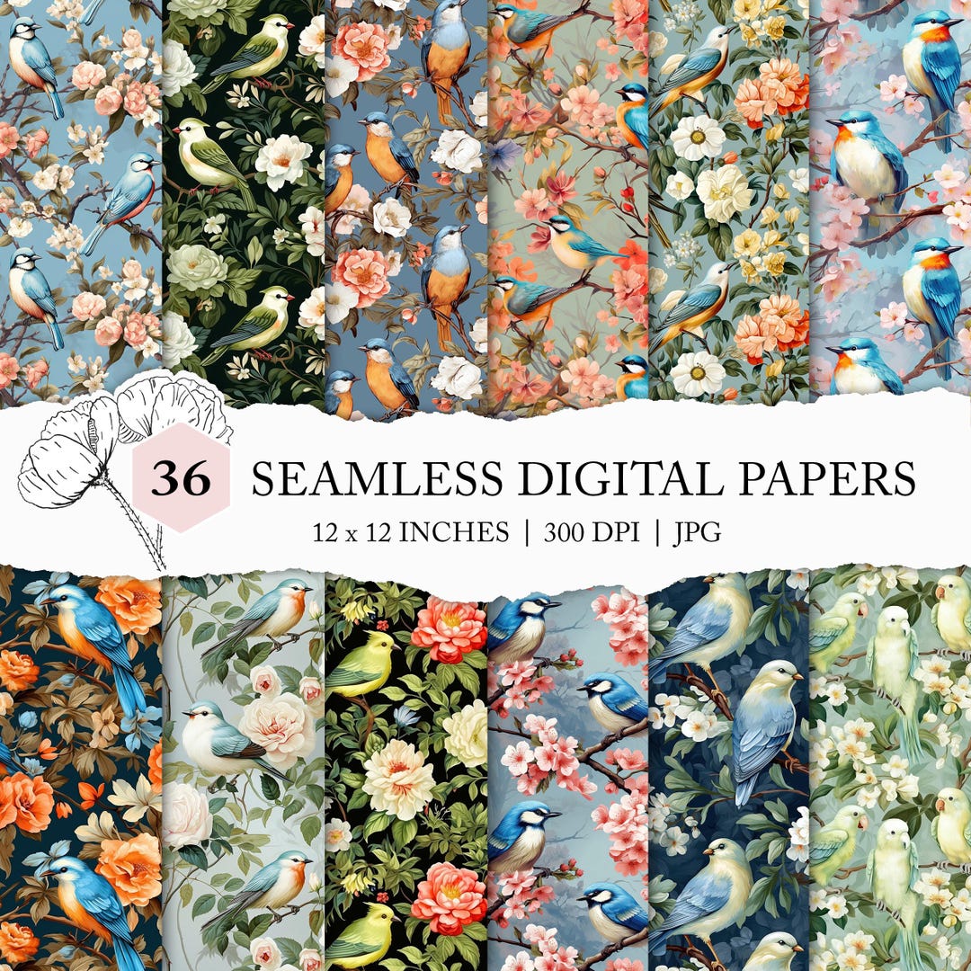 Vintage Bird Pattern, Bird Background, Vintage Bird Digital Scrapbook ...