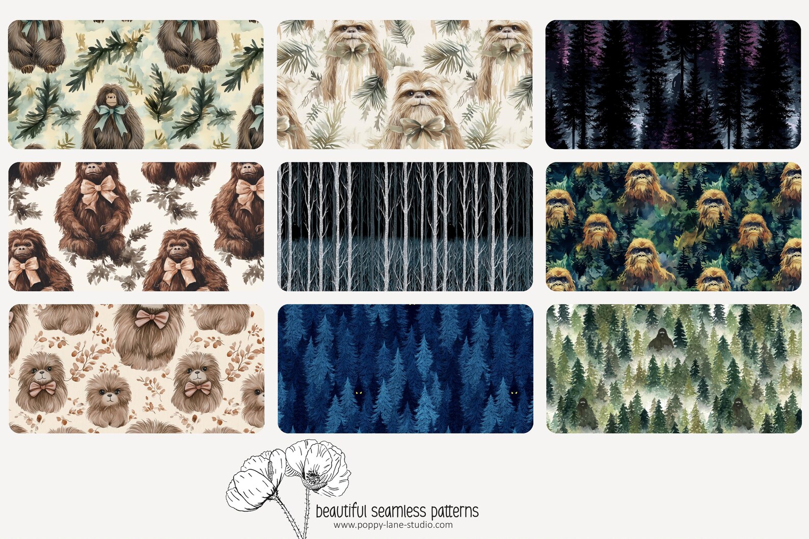 Bigfoot Pattern, Bigfoot Digital Paper, Yeti, Sasquatch Seamless ...