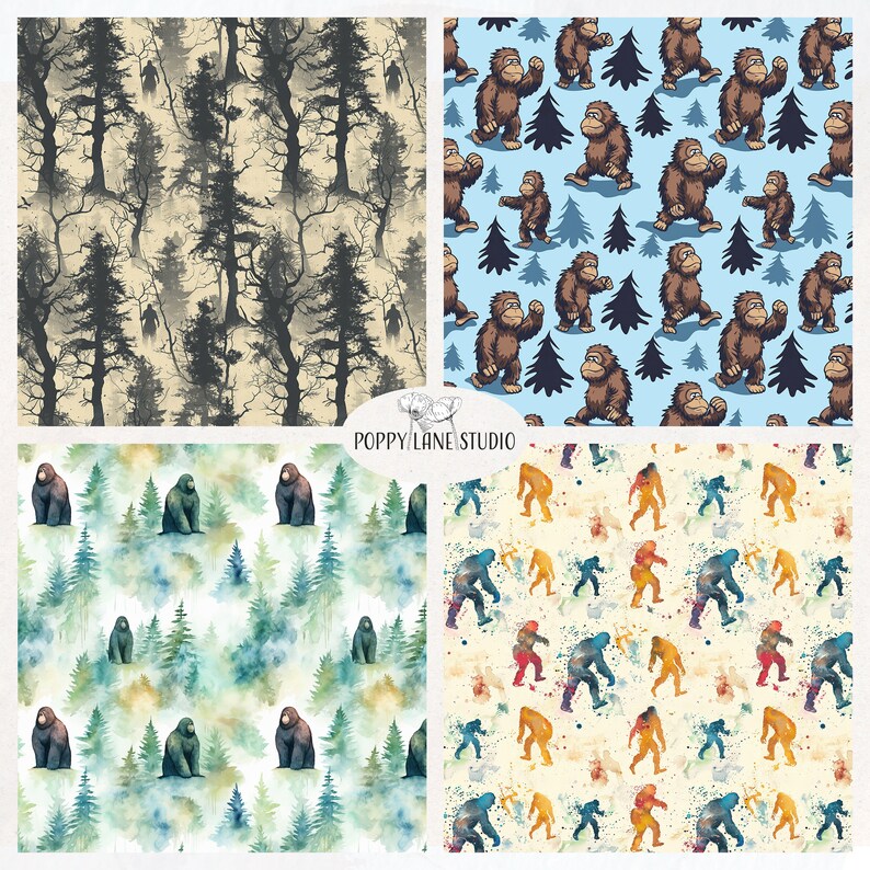 Bigfoot Pattern, Bigfoot Digital Paper, Yeti, Sasquatch Seamless ...