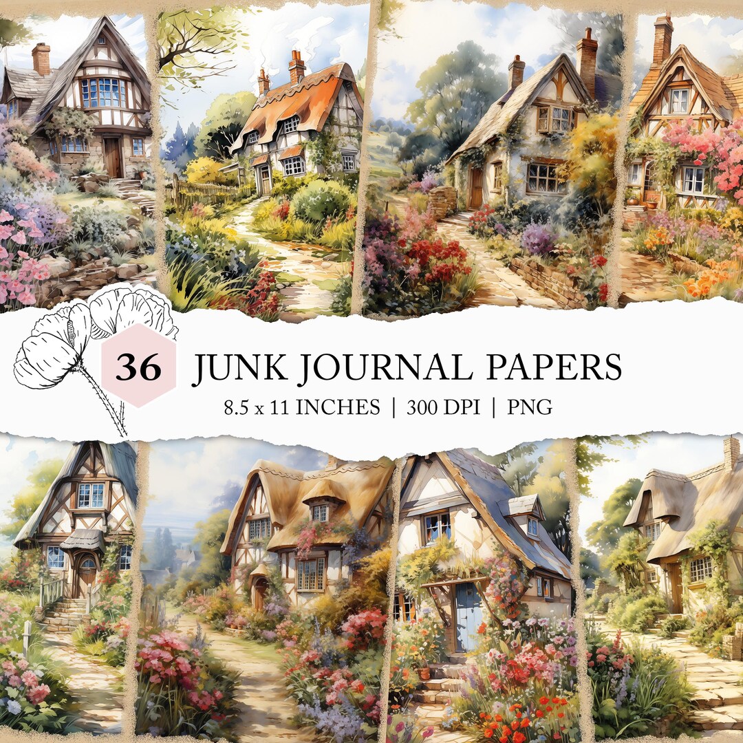 Cottage Junk Journal Pages, Watercolour Cottage Printable, Floral ...