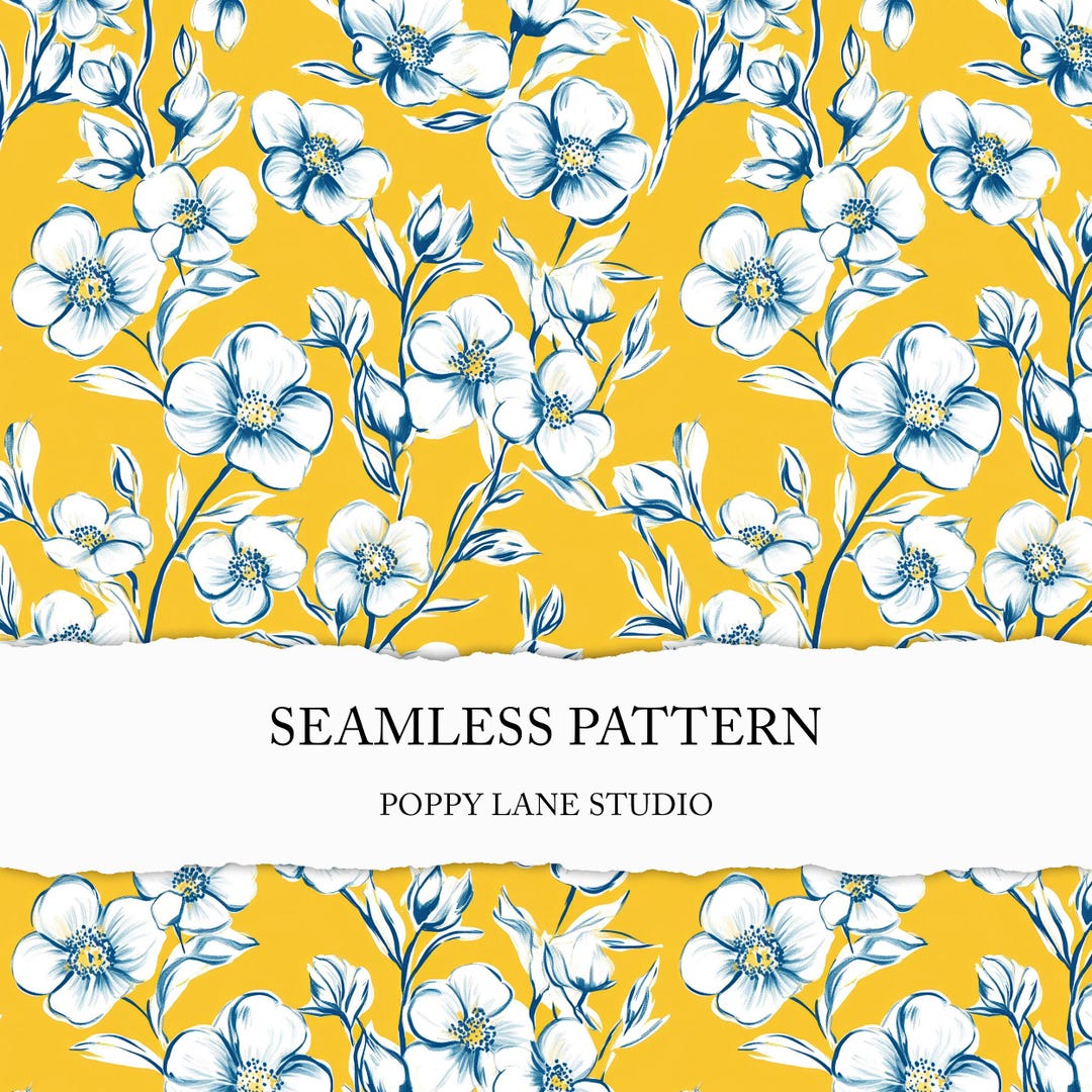 Yellow and Blue Floral Pattern, Summer Flower Background, Yellow Flower ...