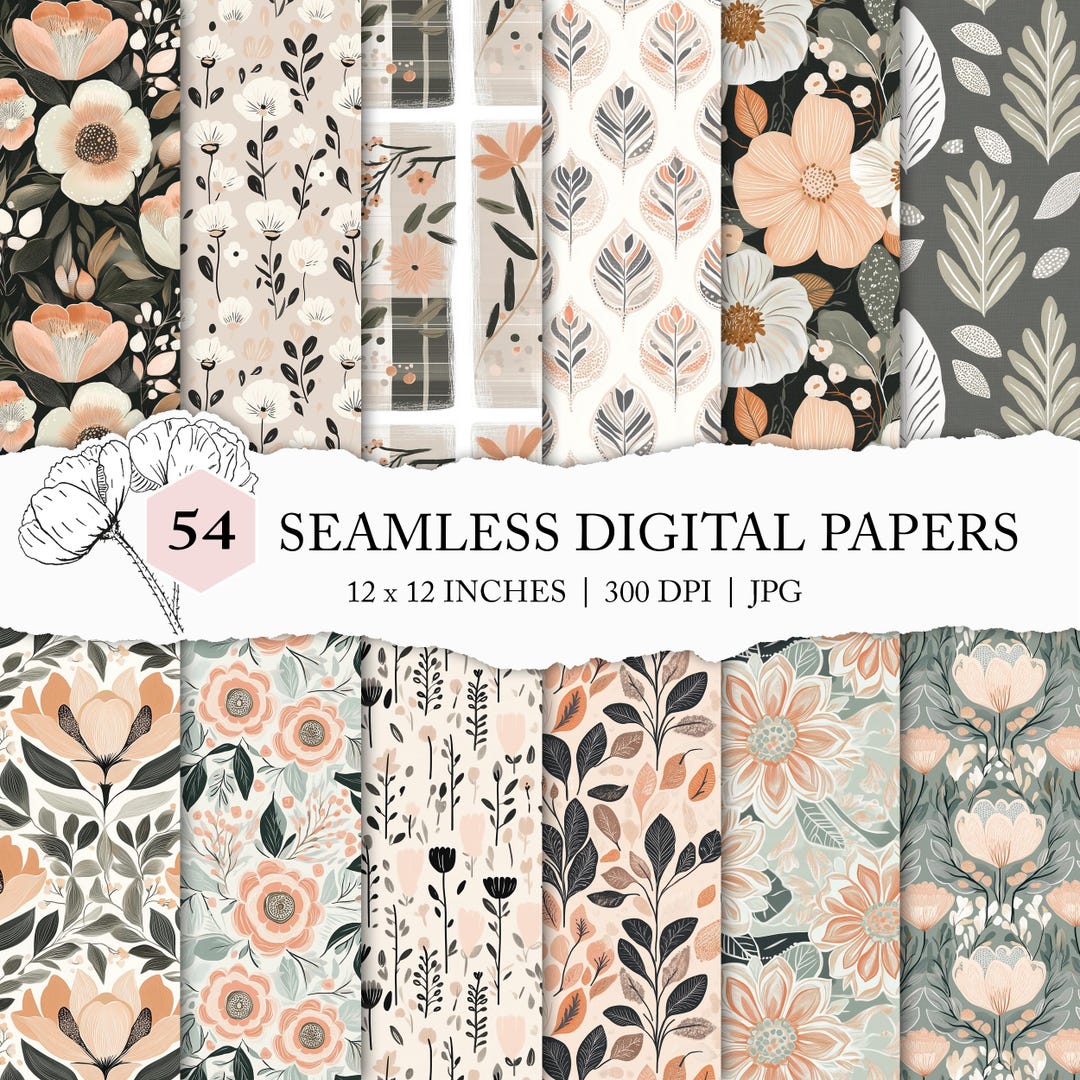Neutral Modern Flower Background, Beige Mod Floral Seamless Pattern ...