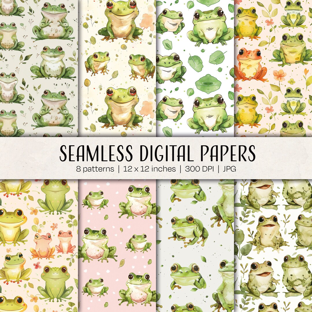 Watercolour Kawaii Frog Pattern, Watercolour Frog, Kawaii Frog, Kawaii ...