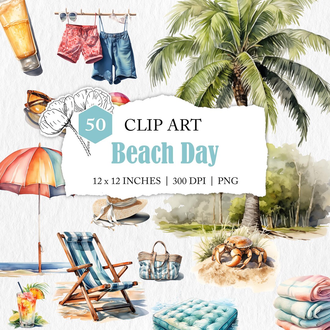 Beach Clip Art, Watercolour Beach Day, PNG Images, Summer Clipart ...
