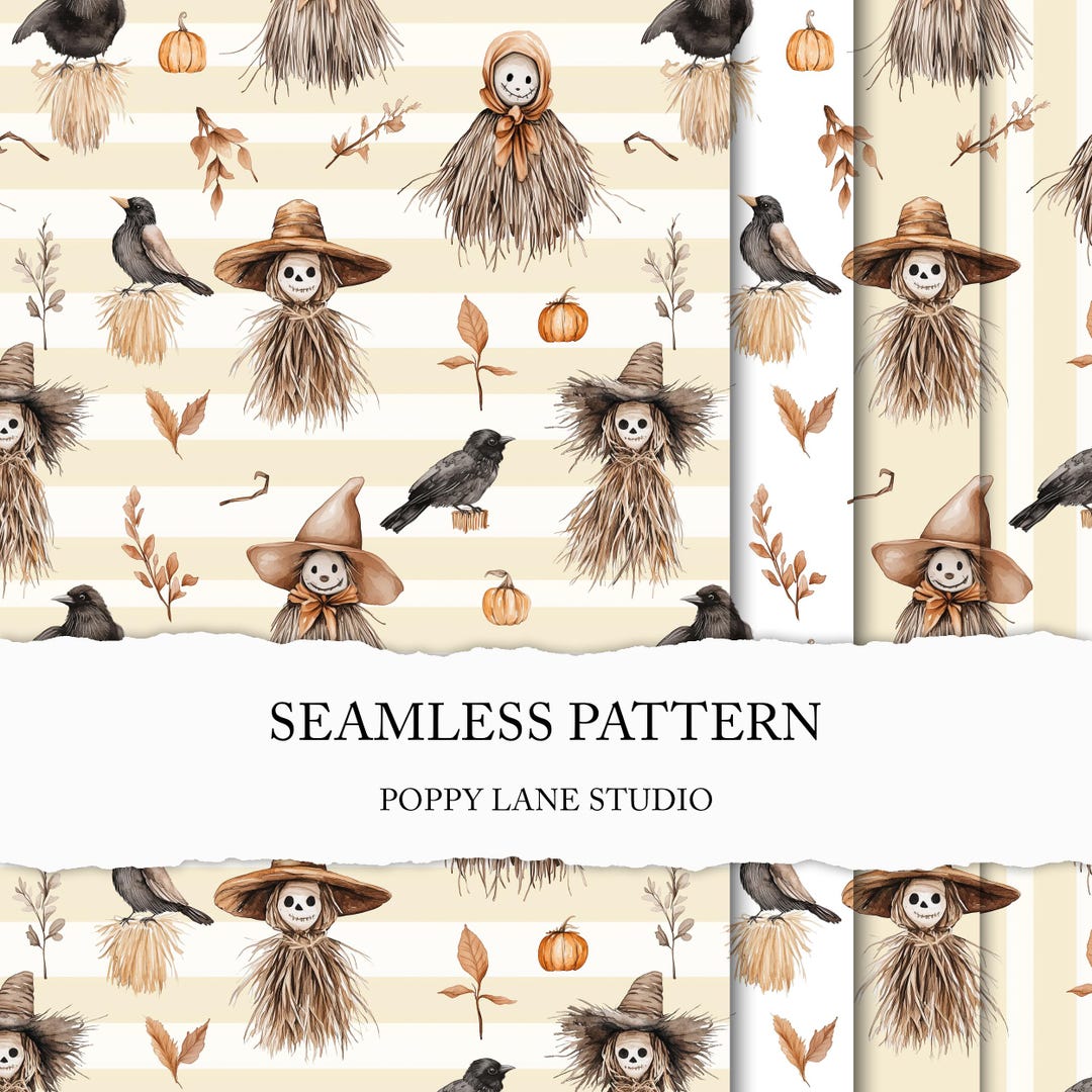 Scarecrow Background, Halloween Repeating Pattern, Autumn Paper, Fall ...