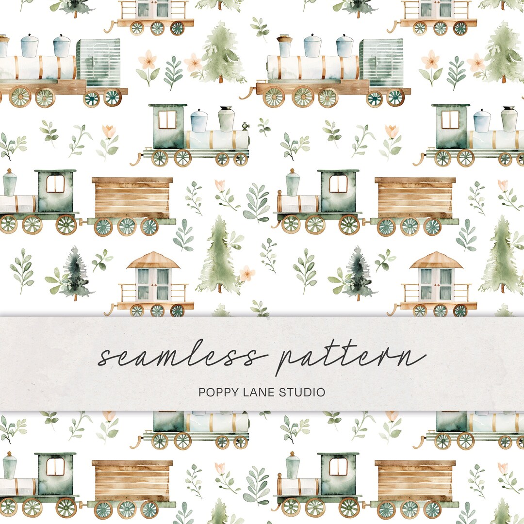 Cute Green Train Pattern, Seamless Toy Train Background, Wooden Toy ...