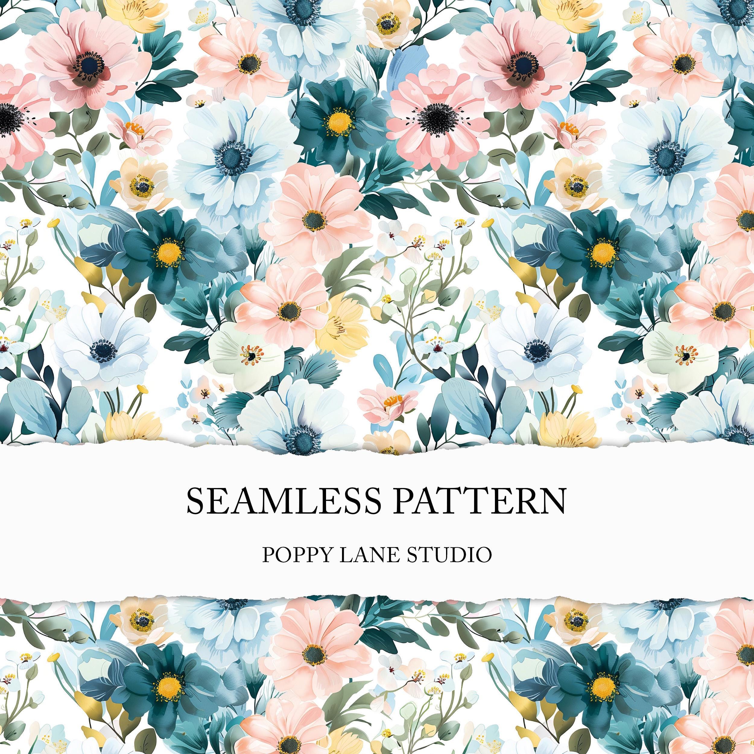 Blush Pink Teal Watercolour Flower Pattern, Watercolour Flower Digital ...