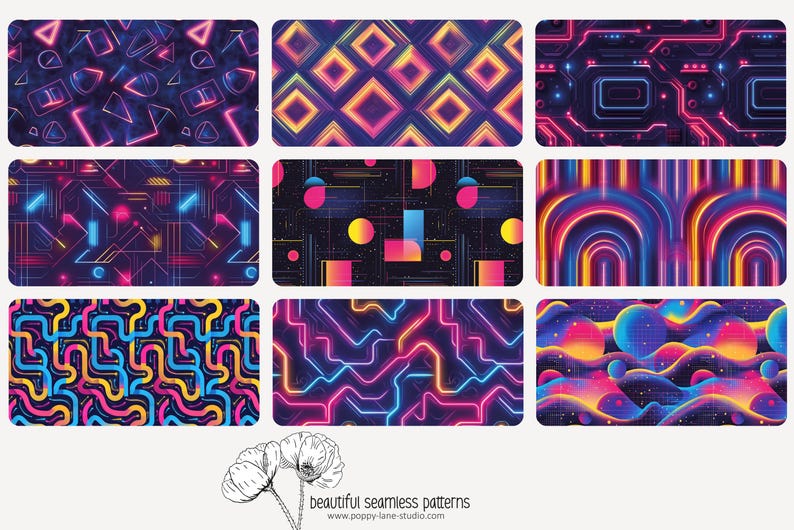 80s Neon Pattern, 1980s Digital Paper Pack, Neon Light Printable Paper ...