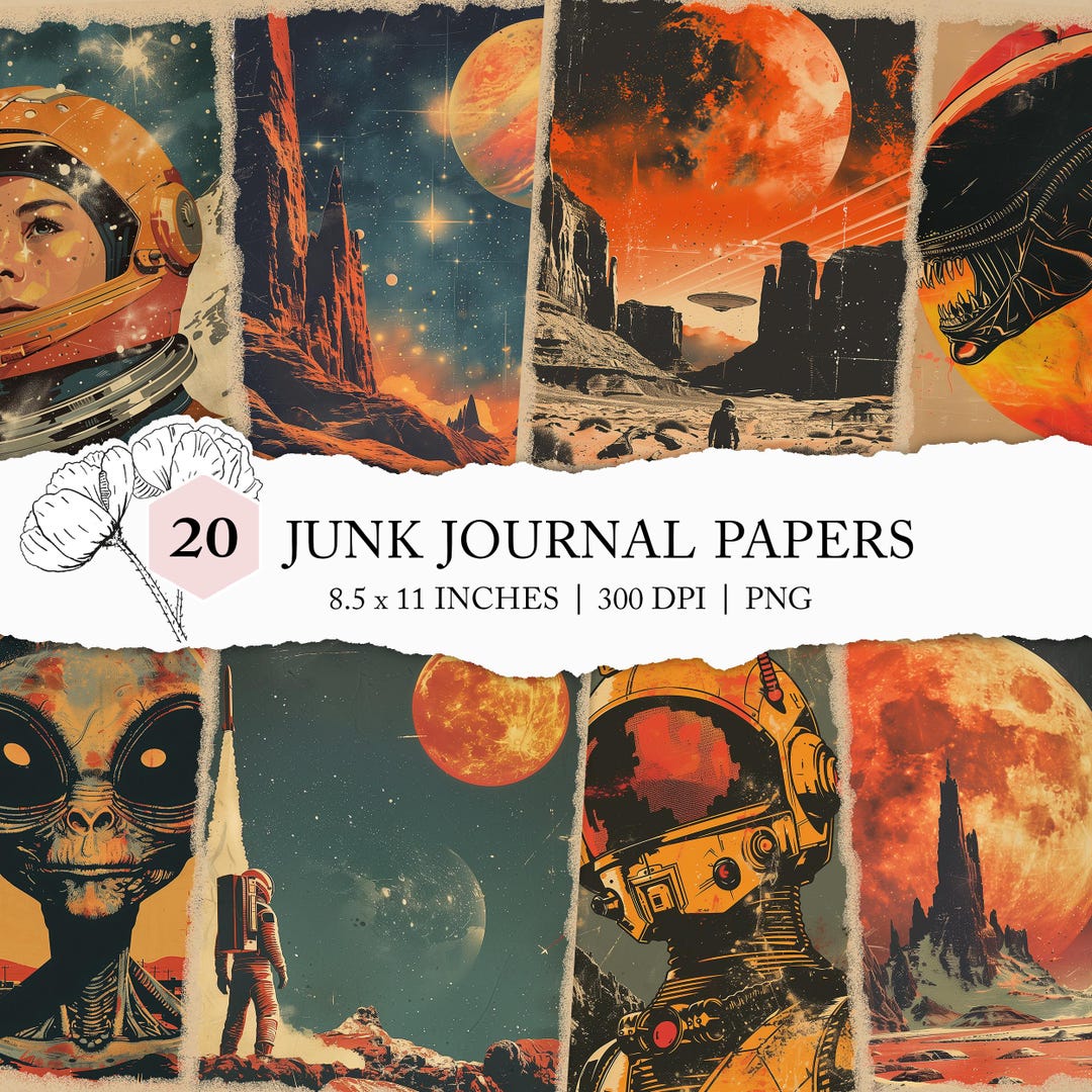 Vintage Scifi Junk Journal Pages, Retro Scifi Movie Digital Paper ...