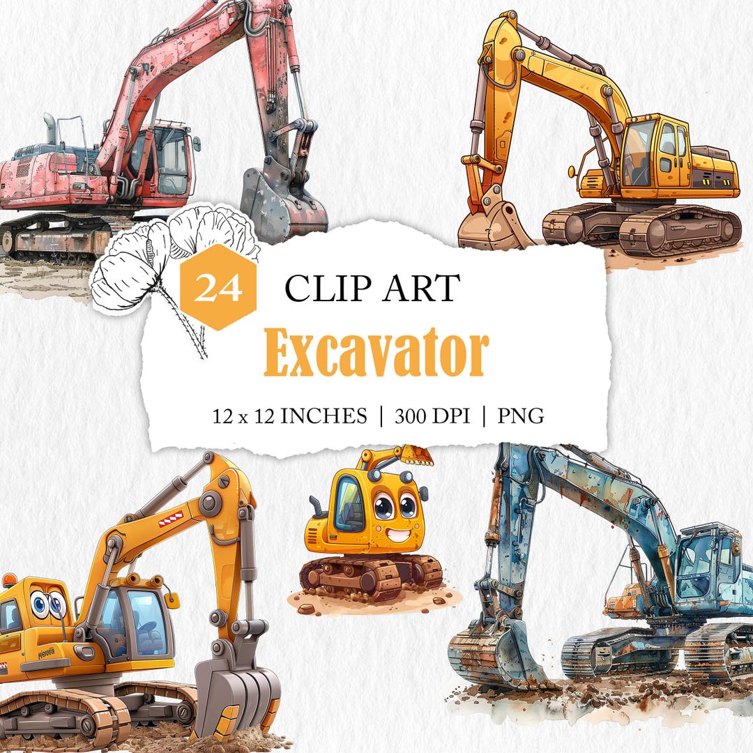 Excavator Clip Art Bundle, Excavator Graphics, PNG Images, Excavator ...
