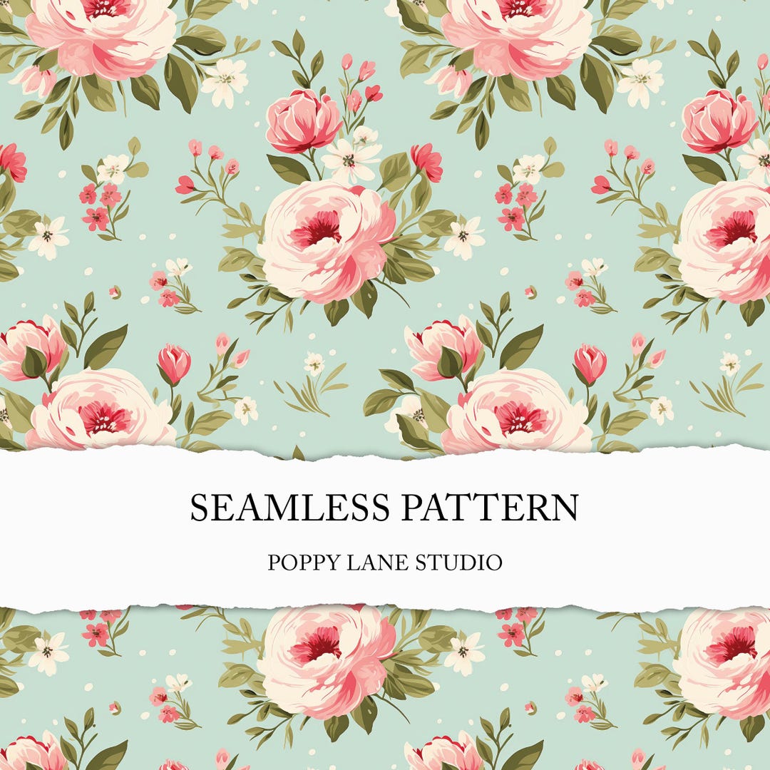 Mint & Pink Floral Background, Preppy French Floral Pattern, Cute ...